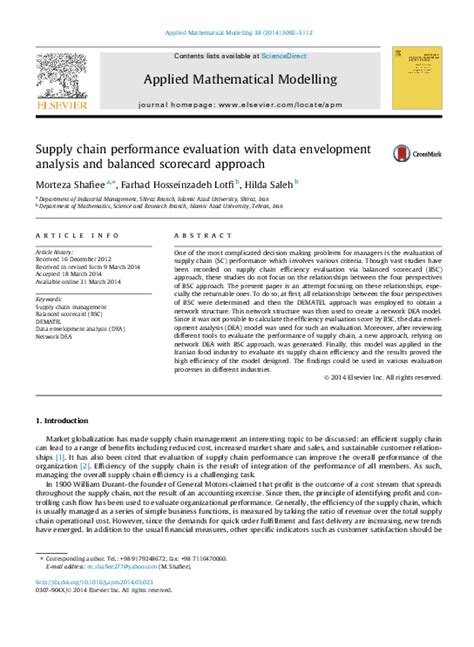 pdf supply chain performance evaluation with data envelopment