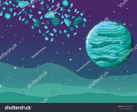 Pixel Art Planet Space Asteroids Retro Stock Vector Royalty Free