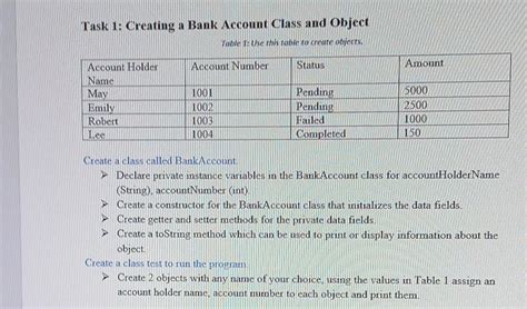 Solved Task 1 Creating A Bank Account Class And Object