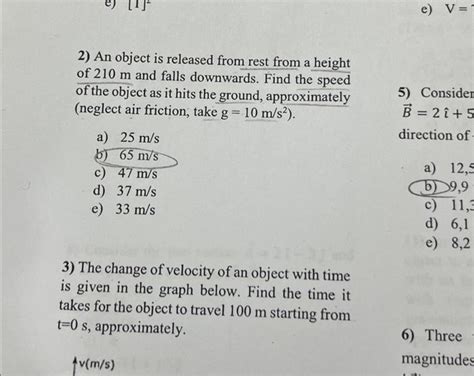 Solved E V 2 An Object Is Released From Rest From A