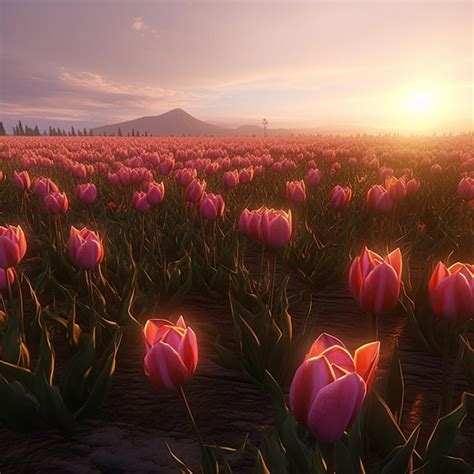 Premium Photo Beautiful Tulip Field Generative Ai