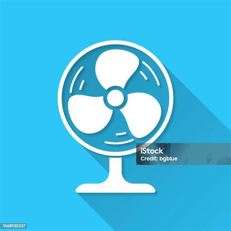 선풍기 파란색 배경에 아이콘 긴 그림자가 있는 평면 디자인 3차원 형태에 대한 스톡 벡터 아트 및 기타 이미지 3차원 형태