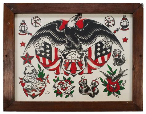 Lot Patriotic American Eagle Tattoo Design Possibly By Al Schiefley