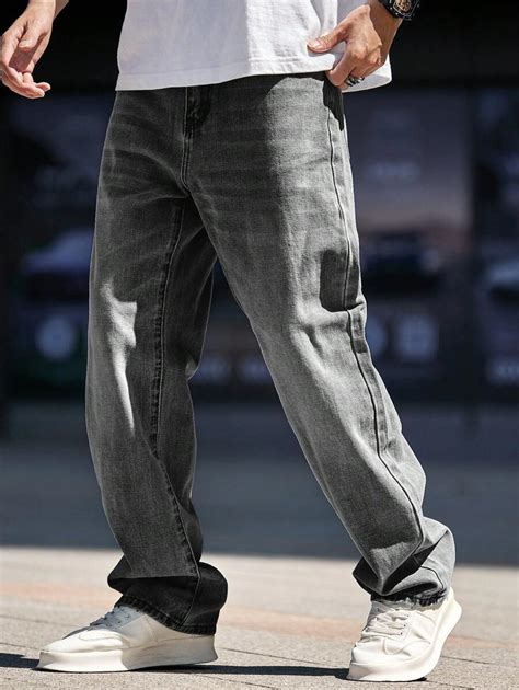 Manfinity Hypemode Denim Folgados De Perna Reta Bolso Inclinado