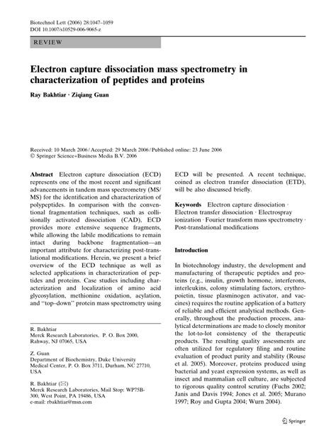 Pdf Electron Capture Dissociation Mass Spectrometry In