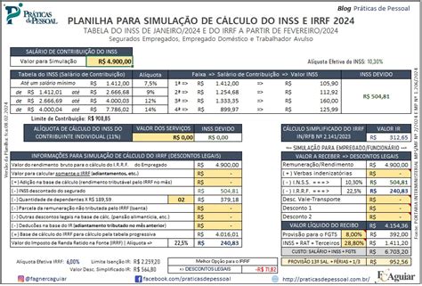 INSS e IRRF 2024 Planilha para simulação de cálculo Práticas de Pessoal