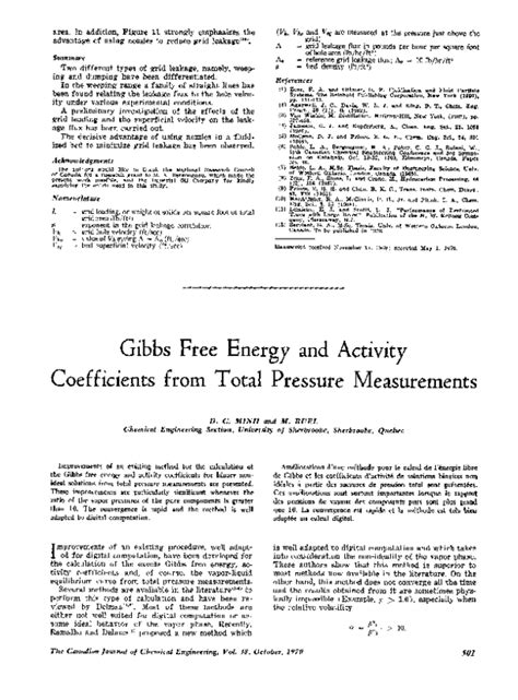 Pdf Gibbs Free Energy And Activity Coefficients From Total Pressure