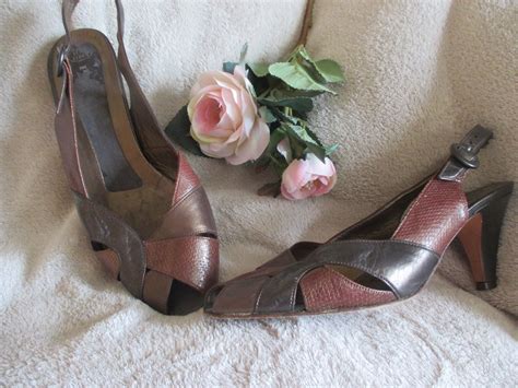 Original Vintage High Kitten Heels Peep Toes Slingbacks