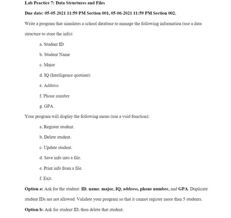 Solved Lab Practice 7 Data Structures And Files Due Date Chegg