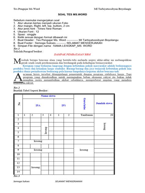 Soal Tes Ms Word Pdf