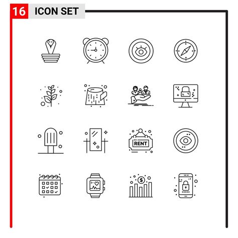 Pack Of 16 Modern Outlines Signs And Symbols For Web Print Media Such As Branch Compass Watch