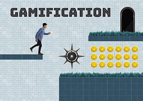 Man Playing Gamified Computer Game Level With Coins And Obstacles Photo