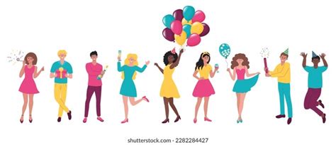 Set Happy Cartoon People Having Fun Stock Vector Royalty Free