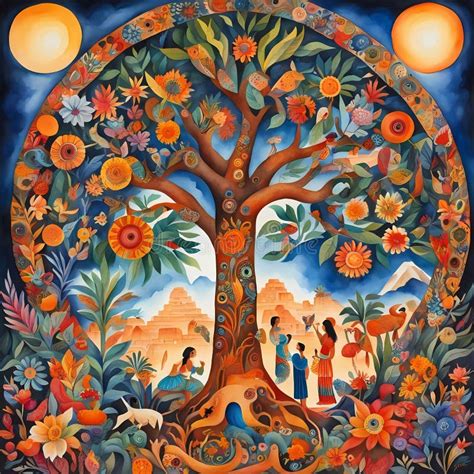 Mexican Tree Of The Maya Full Of Abundance Stock Illustration