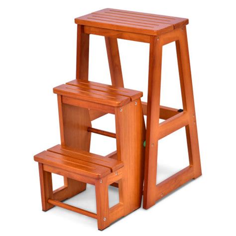 Costway Folding Multi Functional 3 Tier Ladder Wood Step Stool