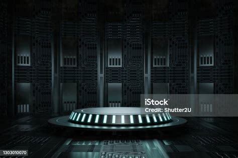 전기 와이어 램프와 엔진 배경 우주선의 하이테크 제품 포디움 플랫폼 스튜디오 하이테크 복고풍 단계와 미래 과학 기술 테마 3d