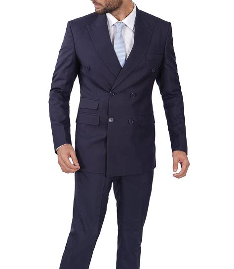 Mens Dark Blue Double Breasted Suit Formal Wedding Suit