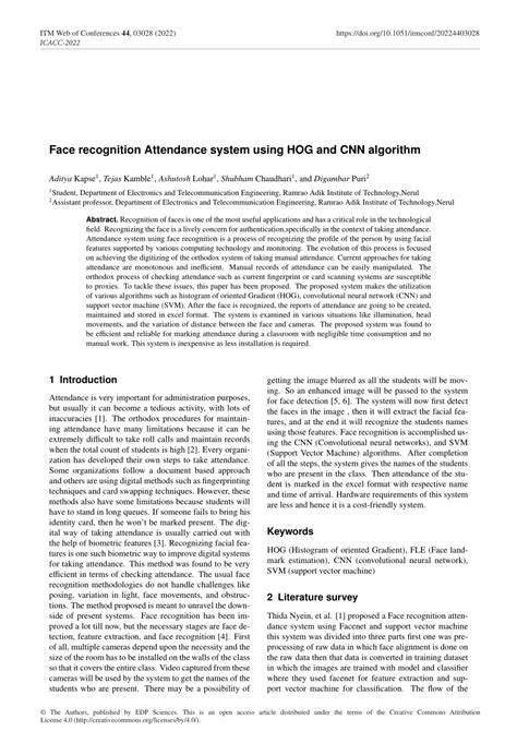 Pdf Face Recognition Attendance System Using Hog And Cnn Algorithm