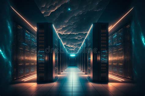 Server Room Data Center With Cinematic Lighting Generative Ai Stock