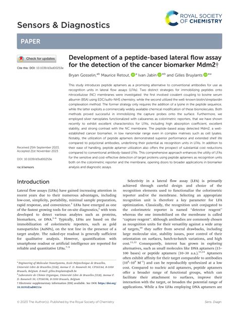 Pdf Development Of A Peptide Based Lateral Flow Assay For The