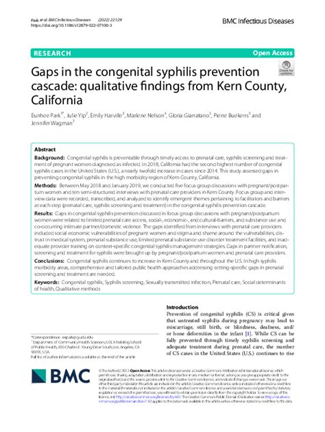 Pdf Gaps In The Congenital Syphilis Prevention Cascade Qualitative Findings From Kern County Pdf Gaps In The Congenital Syphilis Prevention Cascade Qualitative Findings From Kern County