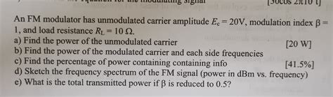 answered an fm modulator has unmodulated carrier… bartleby