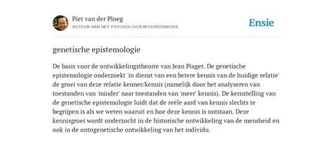 Genetische Epistemologie De Betekenis Volgens Encyclopedisch