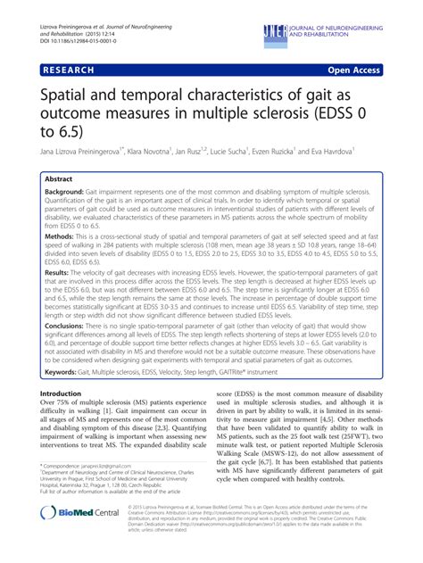 Pdf Spatial And Temporal Characteristics Of Gait As Outcome Measures