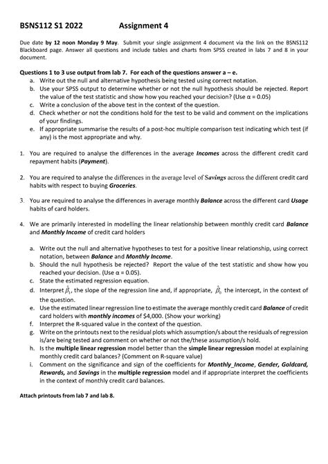 Bsns112 S1 2022 Assignment 4 Bsns112 S1 2022 Assignment 4 Due Date By