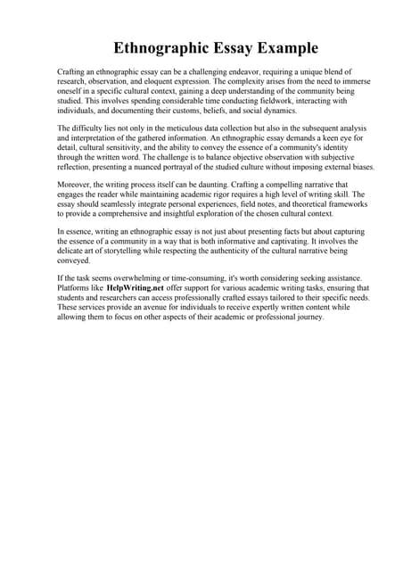 Ethnographic Essay Example Pdf