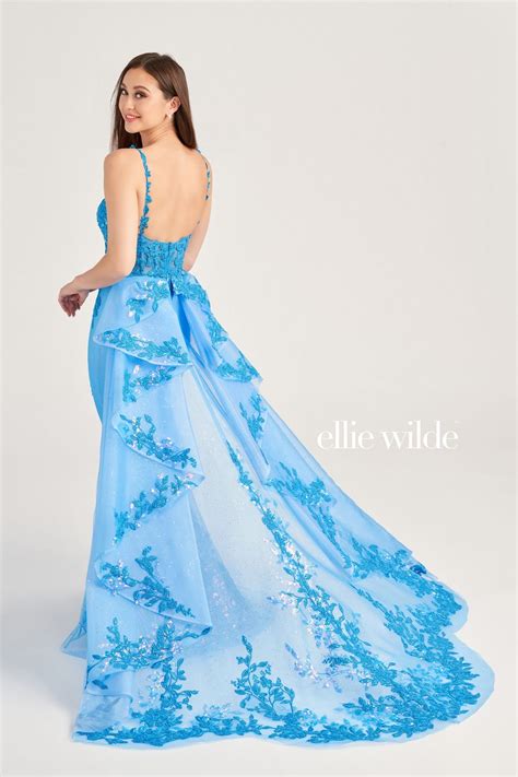 Ocean Blue Ellie Wilde Ew35207 Long Formal Glitter Overskirt Prom Gown