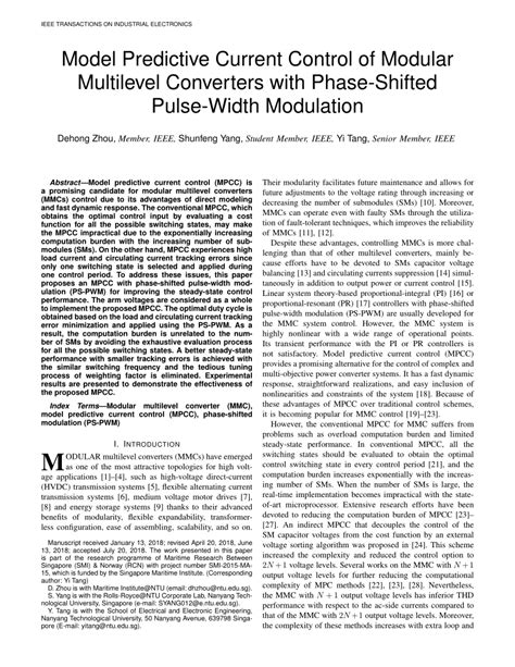 Pdf Model Predictive Current Control Of Modular Multilevel Converters