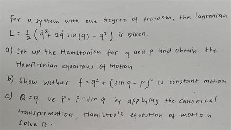 Solved For A System With One Degree Of Freedom The Chegg
