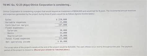 Solved Tb Mc Qu 12 23 Algo Olinick Corporation Is