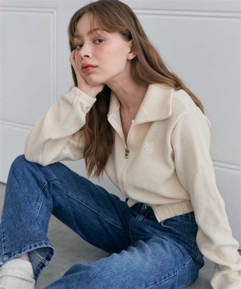 오오엠엘 투웨이 카라 니트 집업 가디건 크림 위시버킷