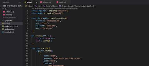 GitHub Catherinecunningham Mod 12 Challenge Employeetracker