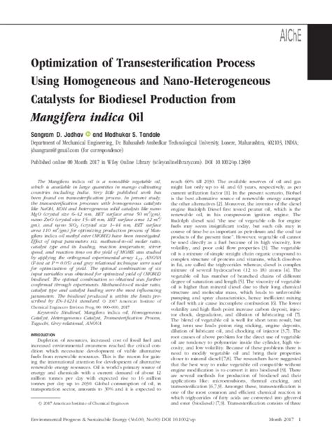 Pdf Optimization Of The Transesterification Process For Production Of Biodiesel From Jatropha