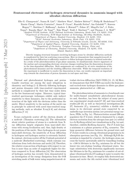 Pdf Femtosecond Electronic And Hydrogen Structural Dynamics In Ammonia Imaged With Ultrafast
