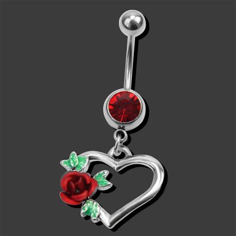 Belly Button Ring Navel Piercing Jewelry Crystal Rhinestone Rose Heart