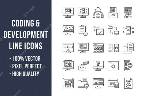 Premium Vector Coding And Development Line Icons