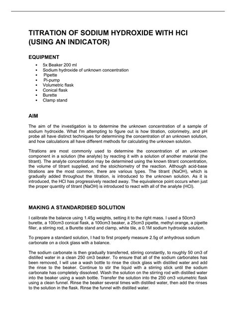 Titration Of Sodium Hydroxide With Hci Using An Indicator And Titration Using A Ph Metre