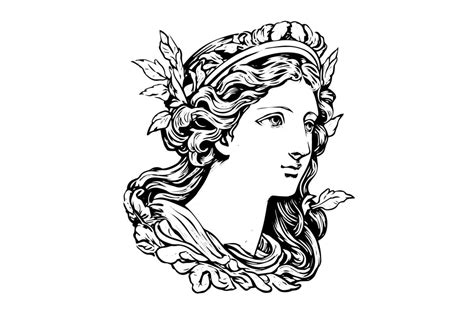 Aphrodite Head Hand Drawn Ink Sketch Engraved Style Illustration