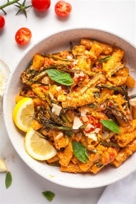 Roasted Asparagus And Cherry Tomato Pasta Happy Veggie Kitchen