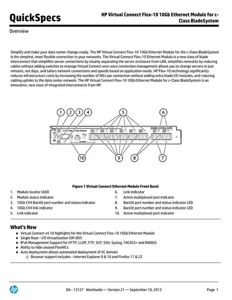 Hp Virtual Connect Flex 10 10gb Ethernet Module For C Class Bladesystem