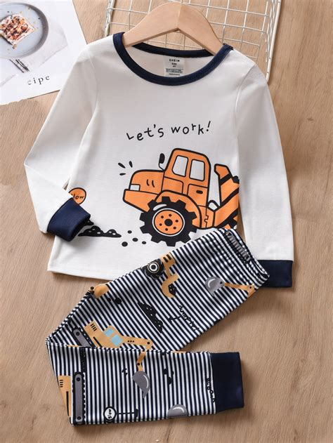 Niños Conjunto de pijama con slogan con estampado de excavador unido