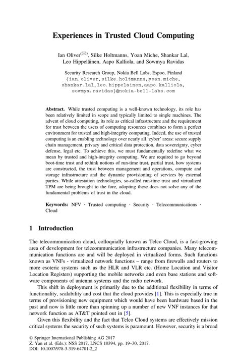 Pdf Experiences In Trusted Cloud Computing