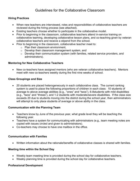 Guidelines For The Collaborative Classroom