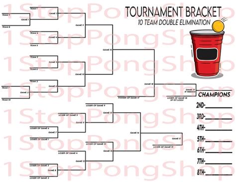 10 Team Double Elimination Beer Pong Tournament Bracket Etsy