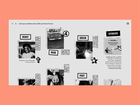Grid Layout With Motion Hover Effect And Content Preview Grid Layouts Layout Web Layout