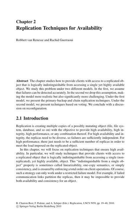 Pdf Replication Techniques For Availability
